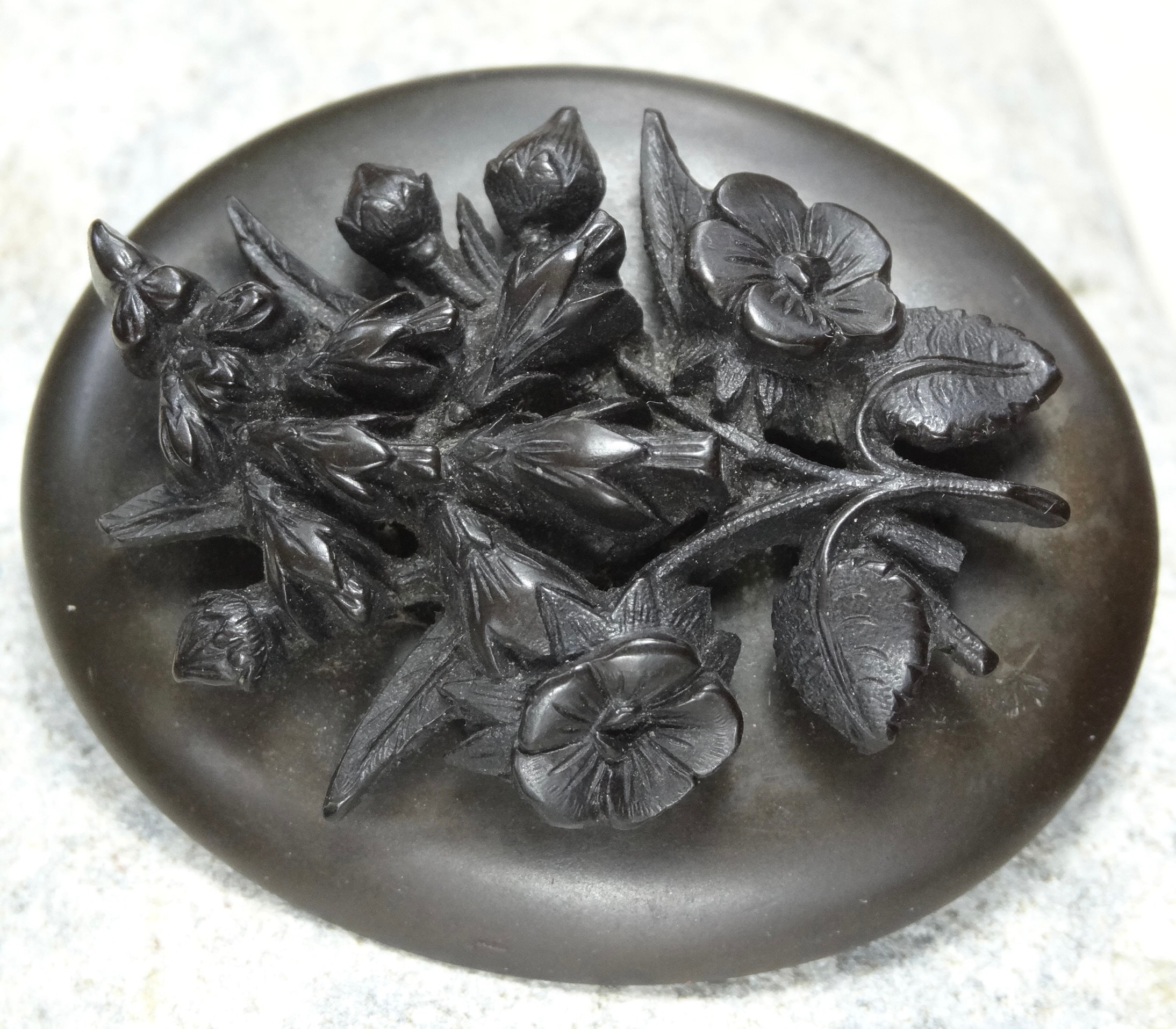 Antique Victorian Black Vulcanite Carved Flower Floral Design 1800s ...