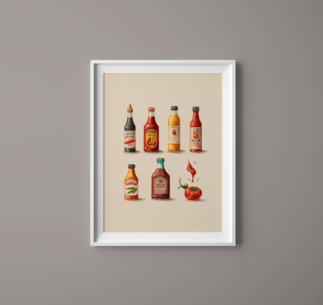 Hot Sauce Print Condiment Wall Art Hot Sauce Wall Art - Etsy