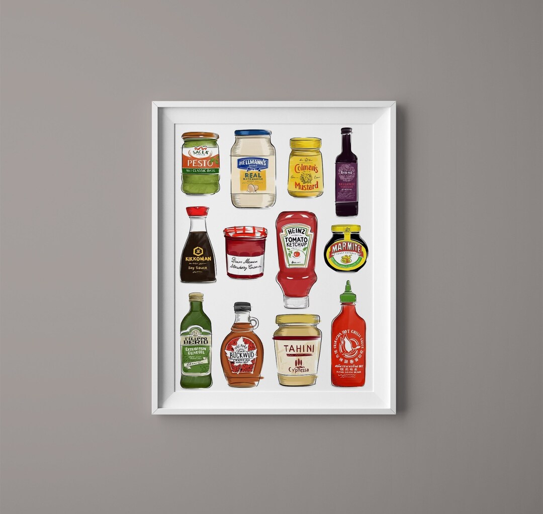 Condiment Wall Art, Condiment Poster, Hot Sauce Wall Art, Premium Art ...