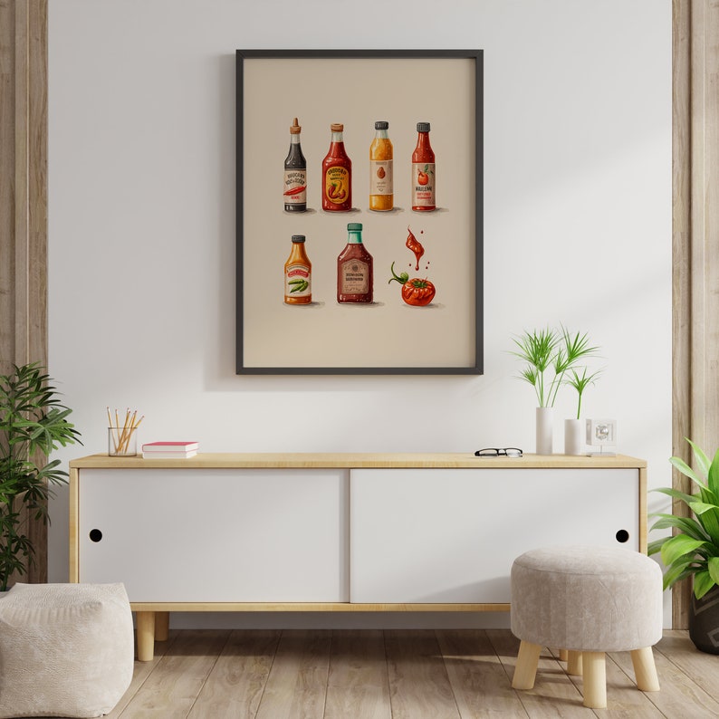 Hot Sauce Print Condiment Wall Art Hot Sauce Wall Art - Etsy