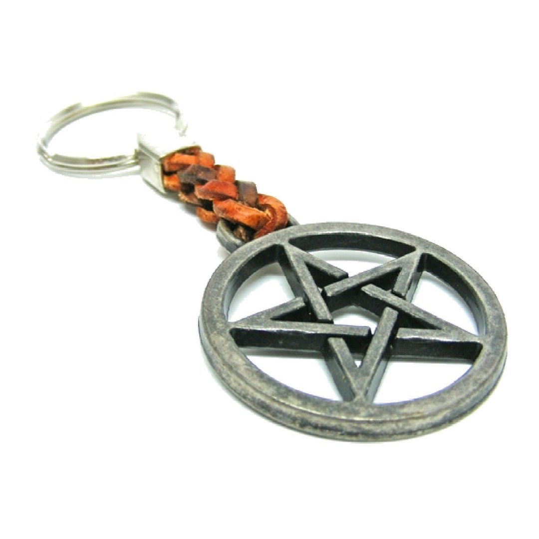 Pentagram Key Ring With Braided Leather Strap-great Workmanship-metal ...