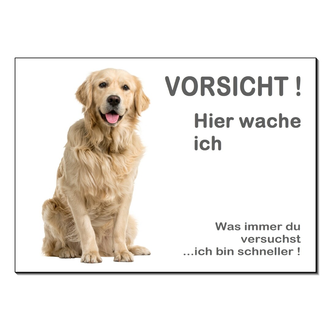 Golden Retriever-Hier wache ich-Hund-Aluminium Dibond-Schild-3 Größen--15 x 10 - 20 x 15 - 30 x ...