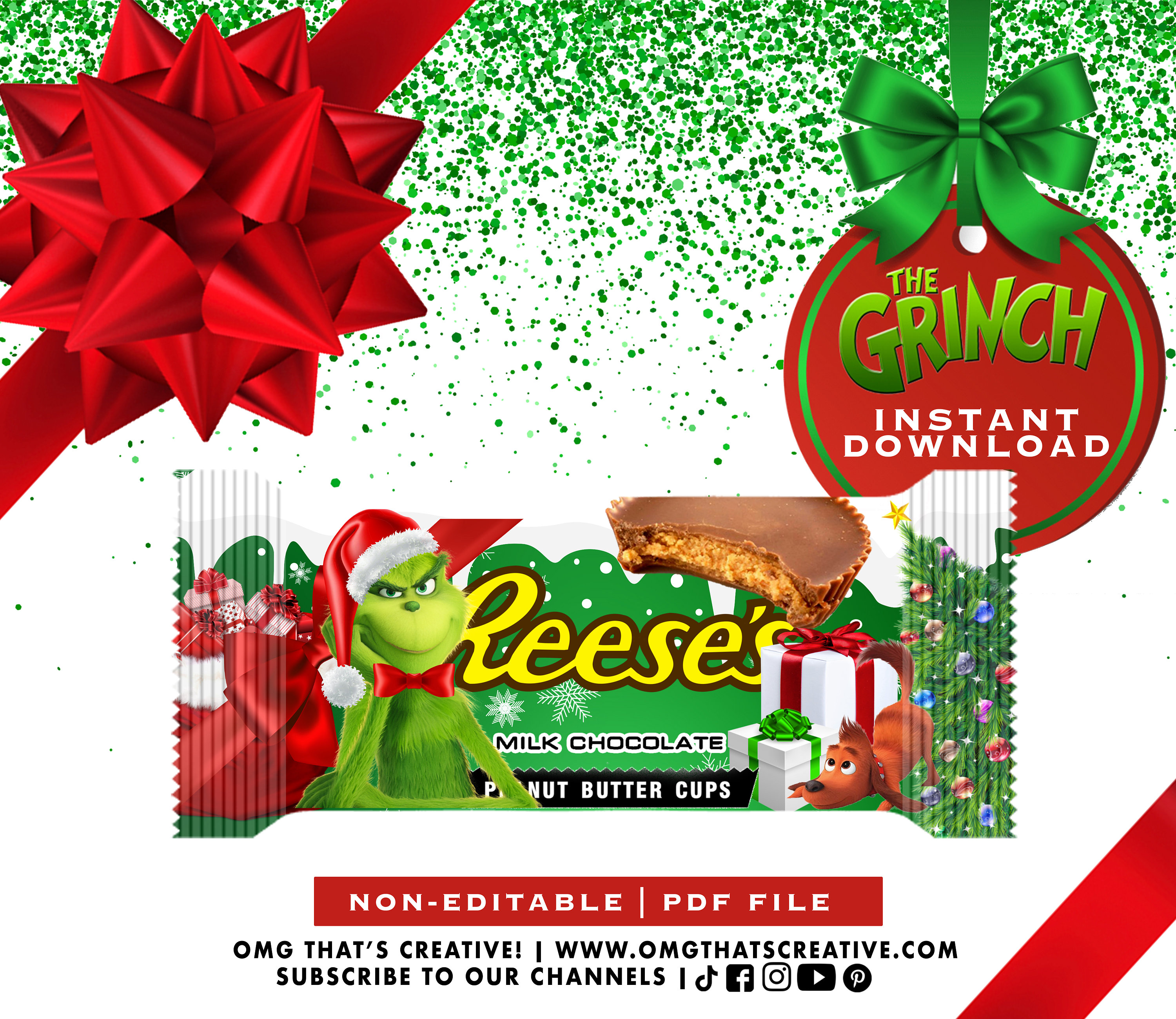 Grinch Reese's Label Template-christmas Treats grinch Custom Favors ...