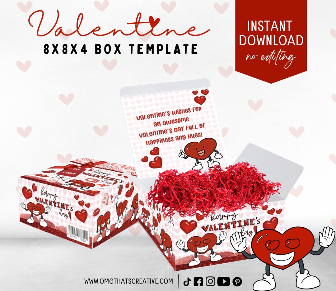 Valentine Box Template 8x8x4 Valentine's Day Treats favors for ...