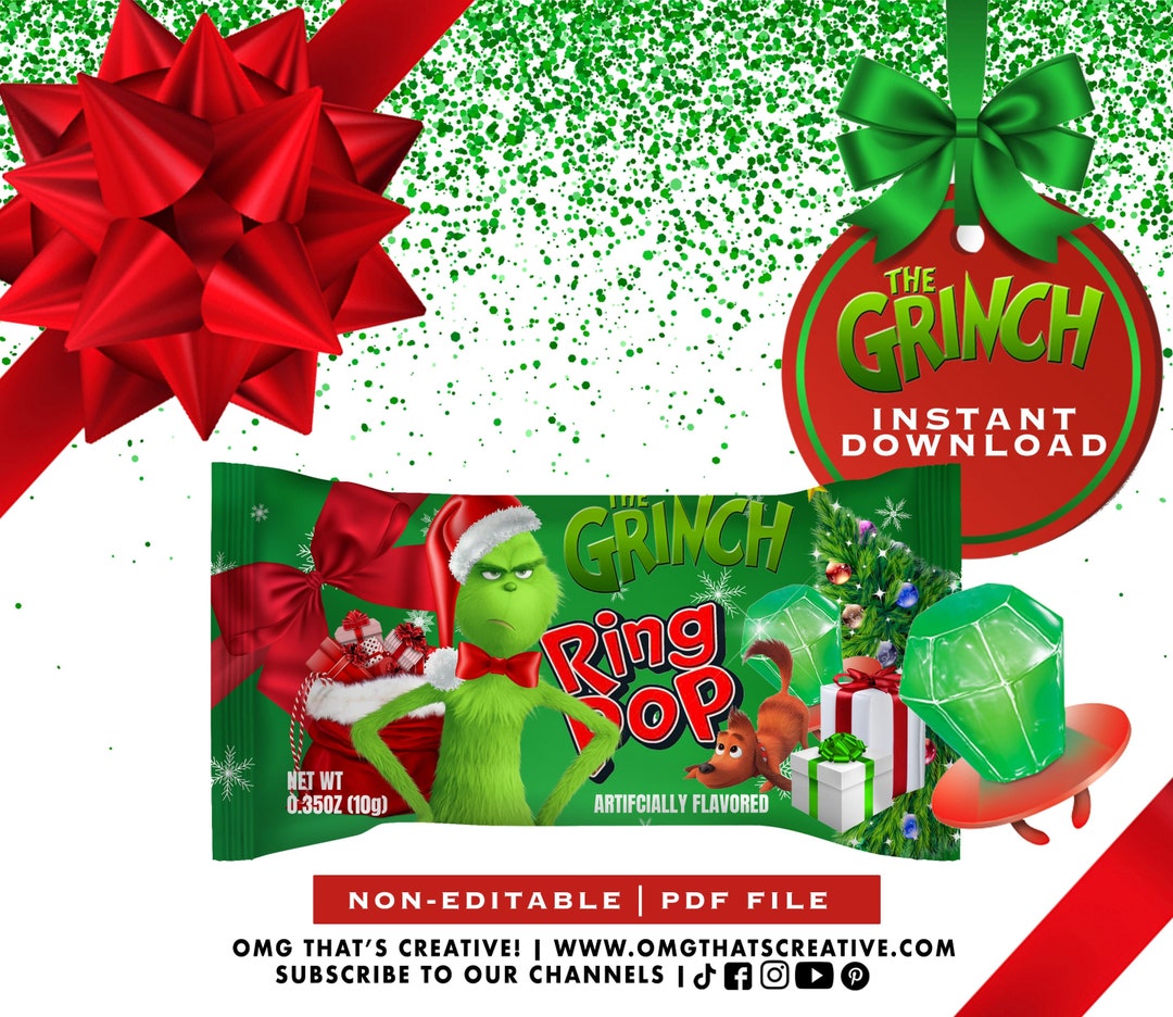 Grinch Ring Pop Template-christmas Treats grinch Custom - Etsy