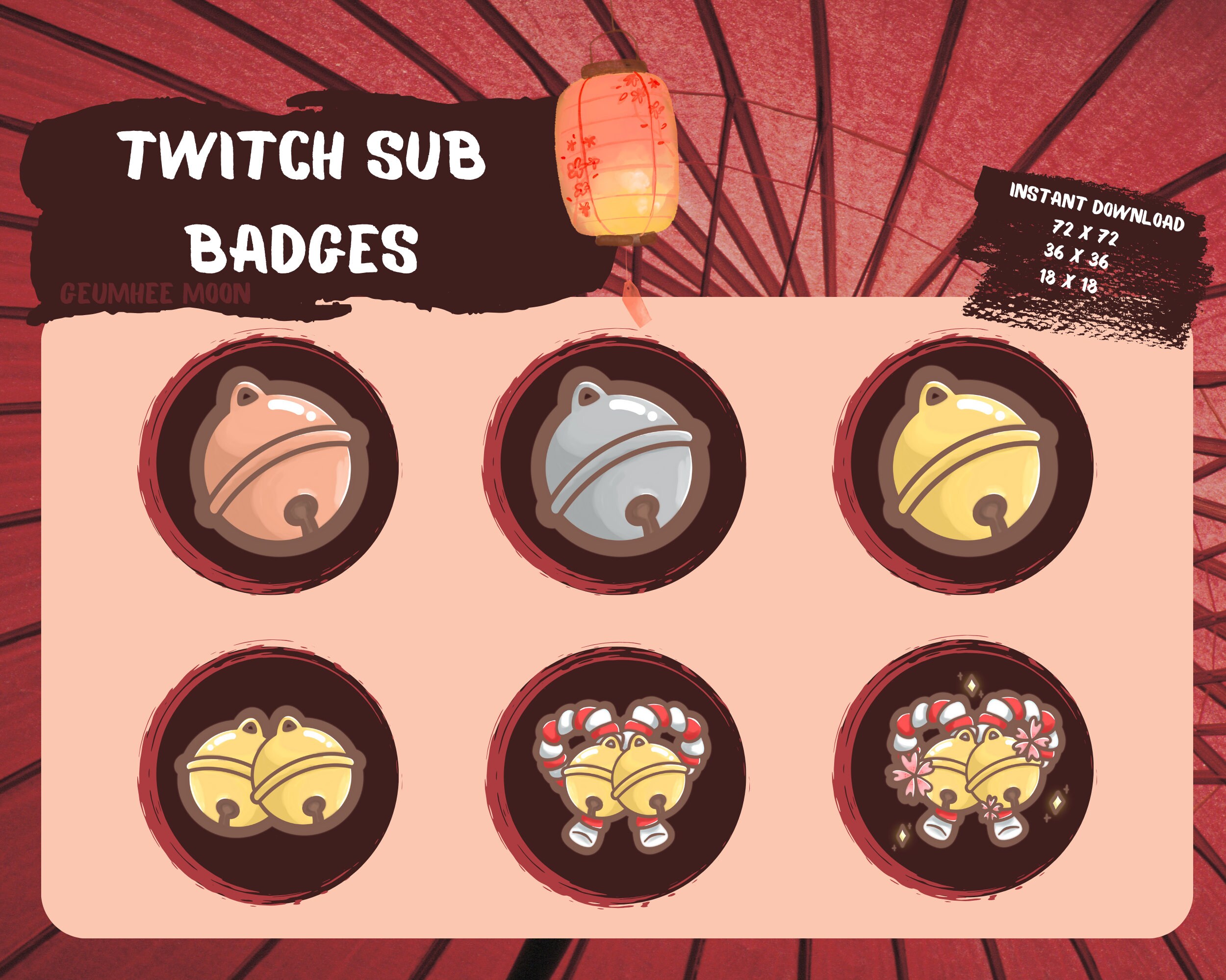 BADGES ~ JAPAN BELLS/ Kawaii, Pastel, Sakura, Flower, Twitch - Etsy