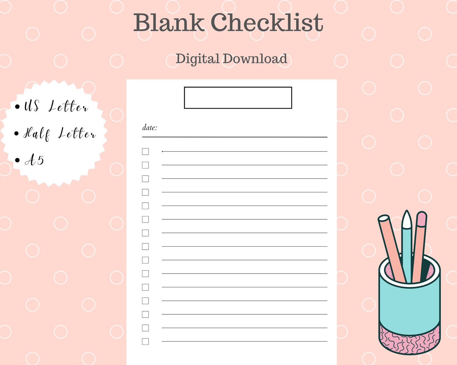 Blank Checklist Planner Printable Checklist Planner Refill - Etsy