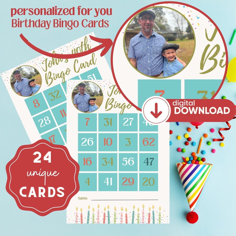 Personalized Birthday Bingo Cards With Photo Birthday Game - Etsy