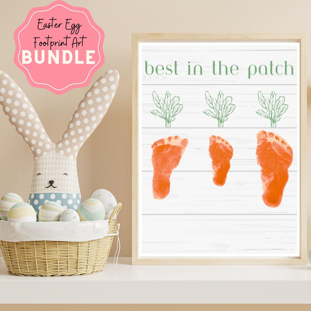 Easter Kids Footprint Art Printable, Bunny and Carrot, Great for ...