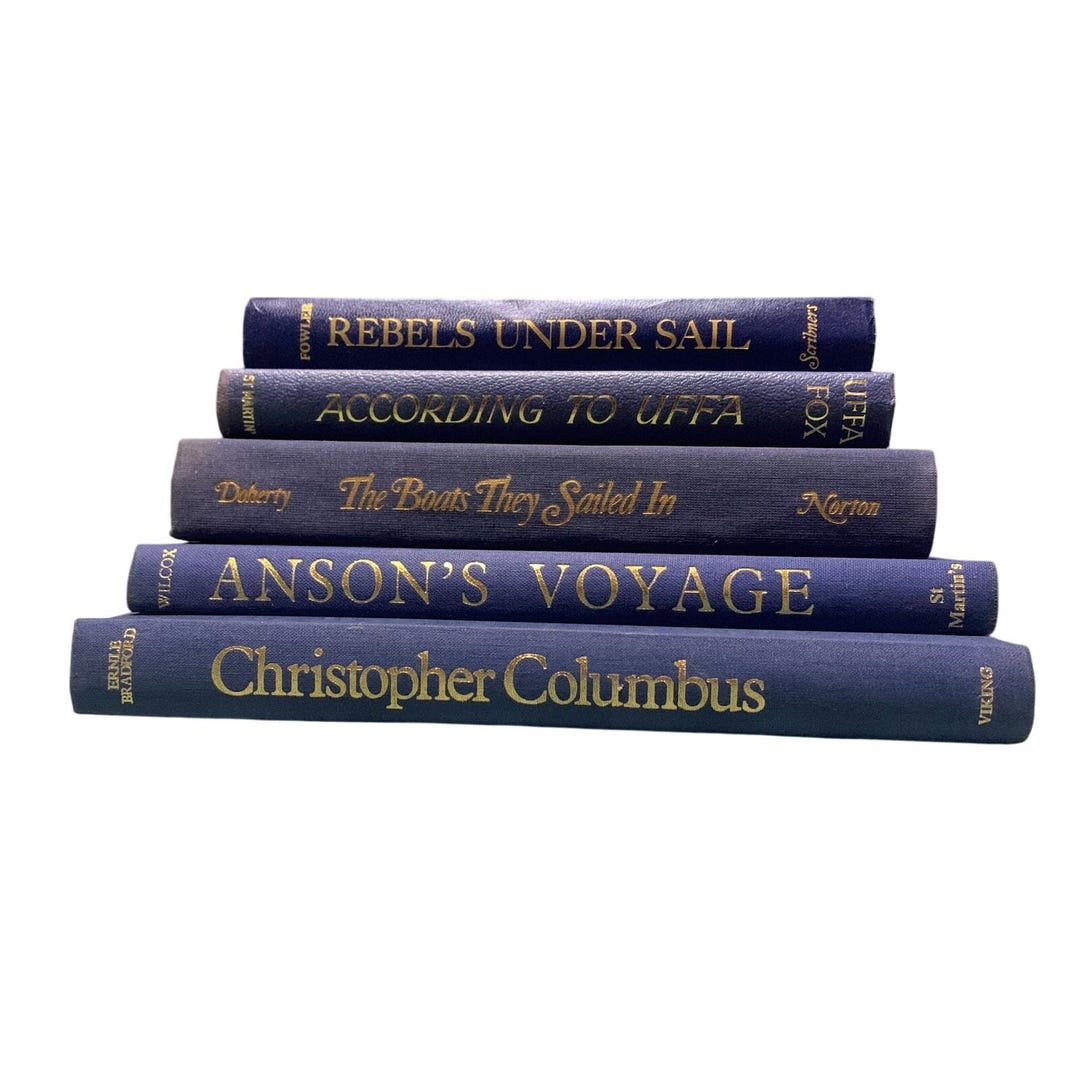 Blue Book Set: Vintage Blue & Gold Hardcover Old Books Staging Decor ...