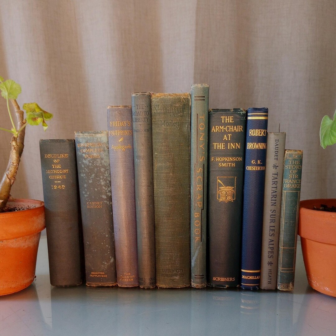 10 Antique Vintage Blue Hardcover Books Decor Staging Home Library ...