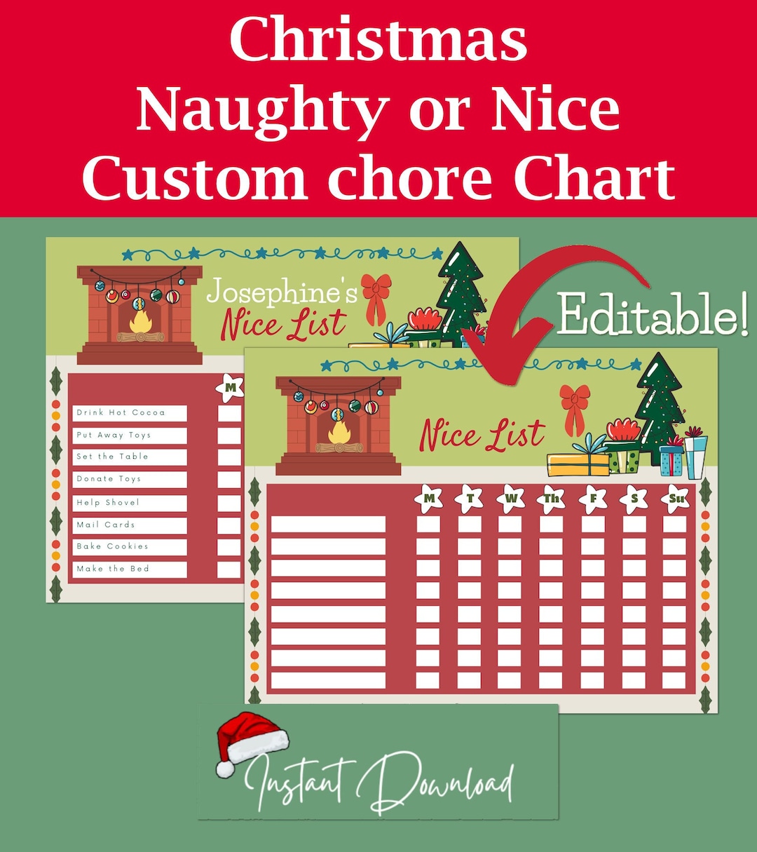 Christmas Naughty or Nice Chore Chart Printable Custom Toddler ...