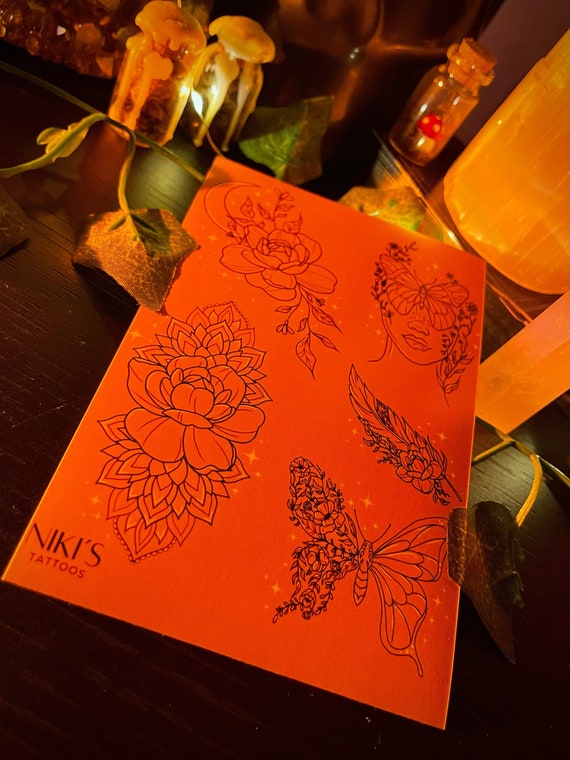 Floral Tattoo Flash Sheet Print | Etsy