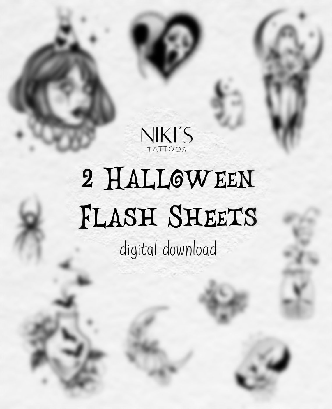 2 Halloween Spooky Flash Tattoo Sheets - Etsy