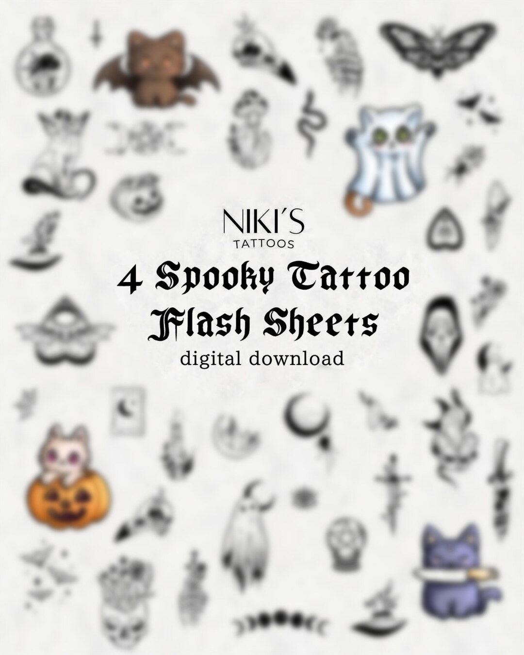 4 Spooky Tattoo Flash Sheets Halloween Tattoo Designs - Etsy UK