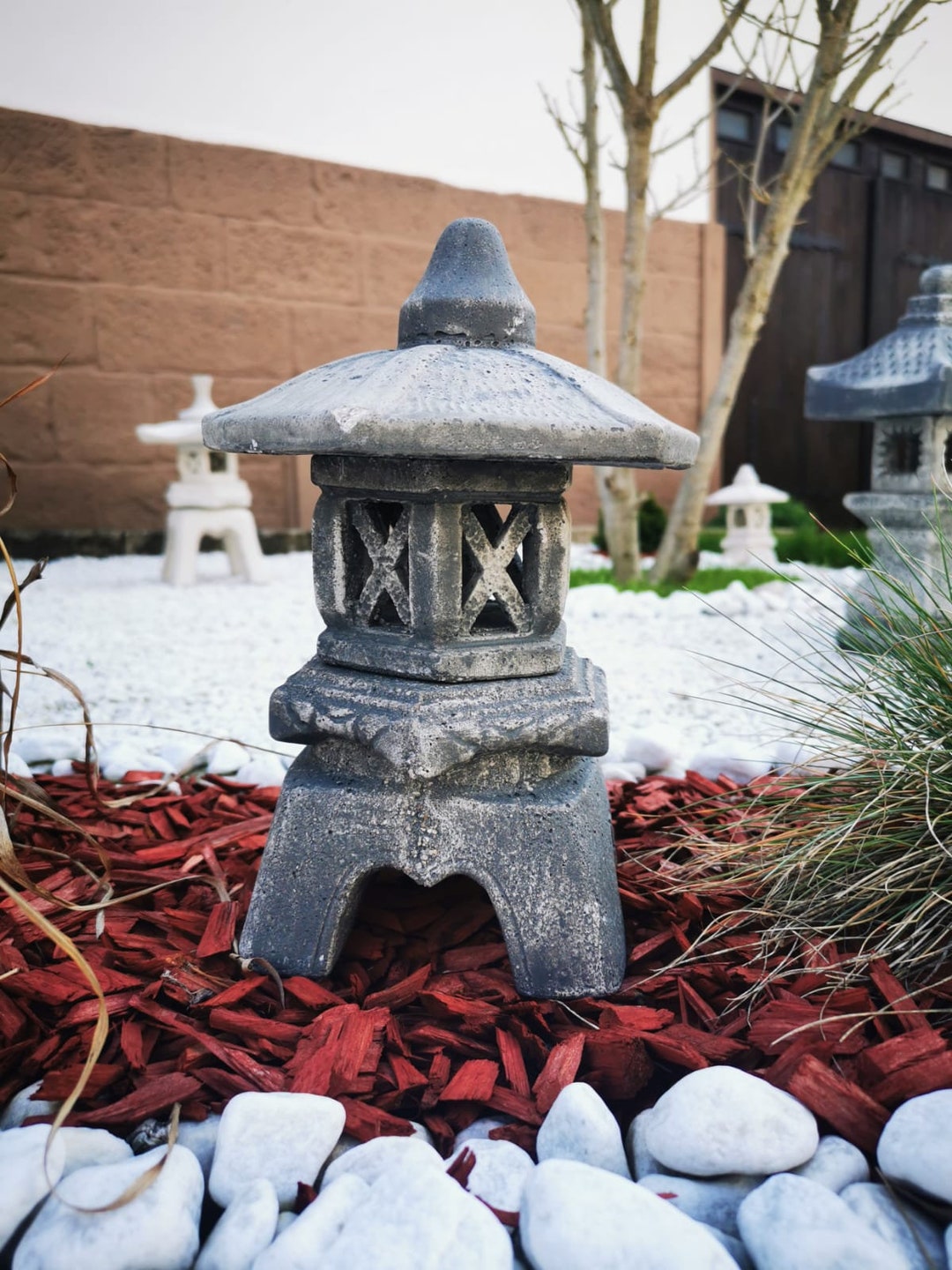 Japanese Stone Lantern Yukimi Small in Anthracite Garden Pond Terrace ...