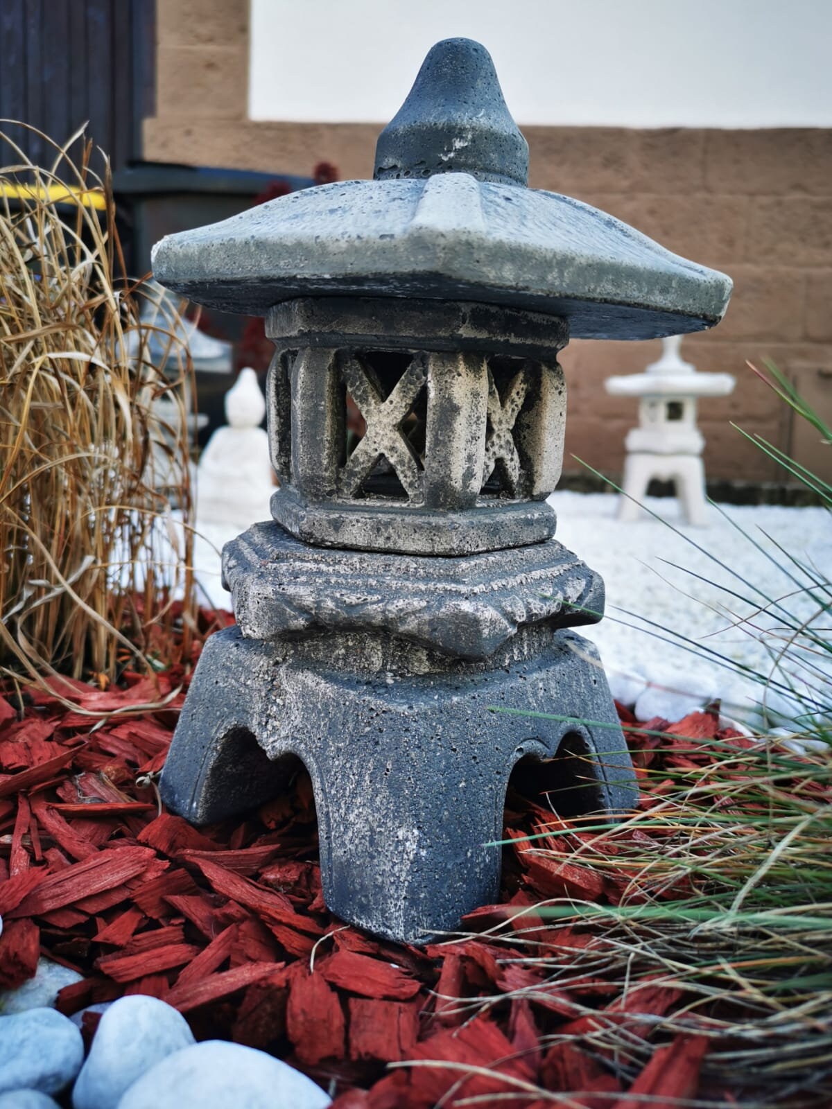 Japanese Stone Lantern Yukimi Small in Anthracite Garden Pond Terrace ...