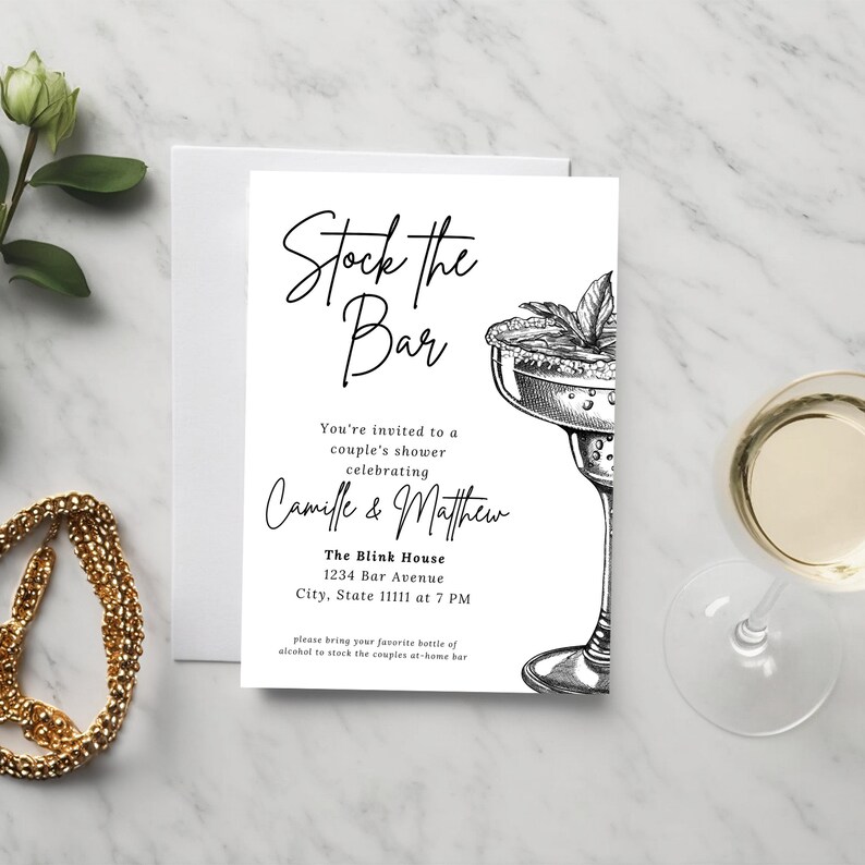 Stock the Bar Couples Shower Invite | Customizable Template - Etsy
