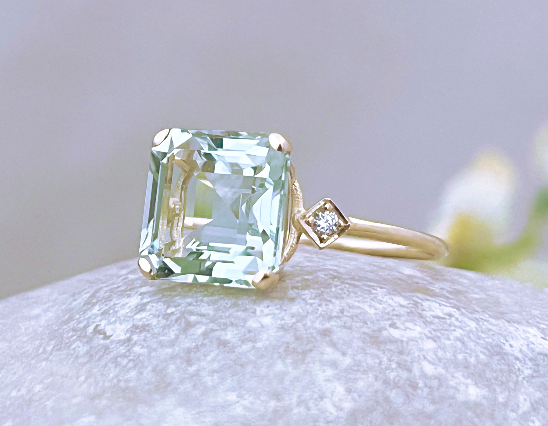 Green Amethyst Engagement Ring Gold