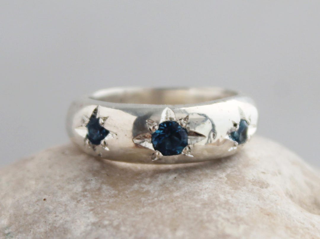 Solid Gold Star Set Statement Ring, 3 Stones Engagement Ring, 18k ...