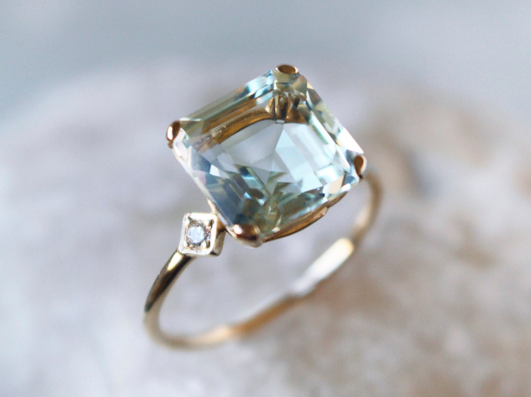 Green Amethyst Solid Gold Engagement Ring, Light Green Gemstone and ...