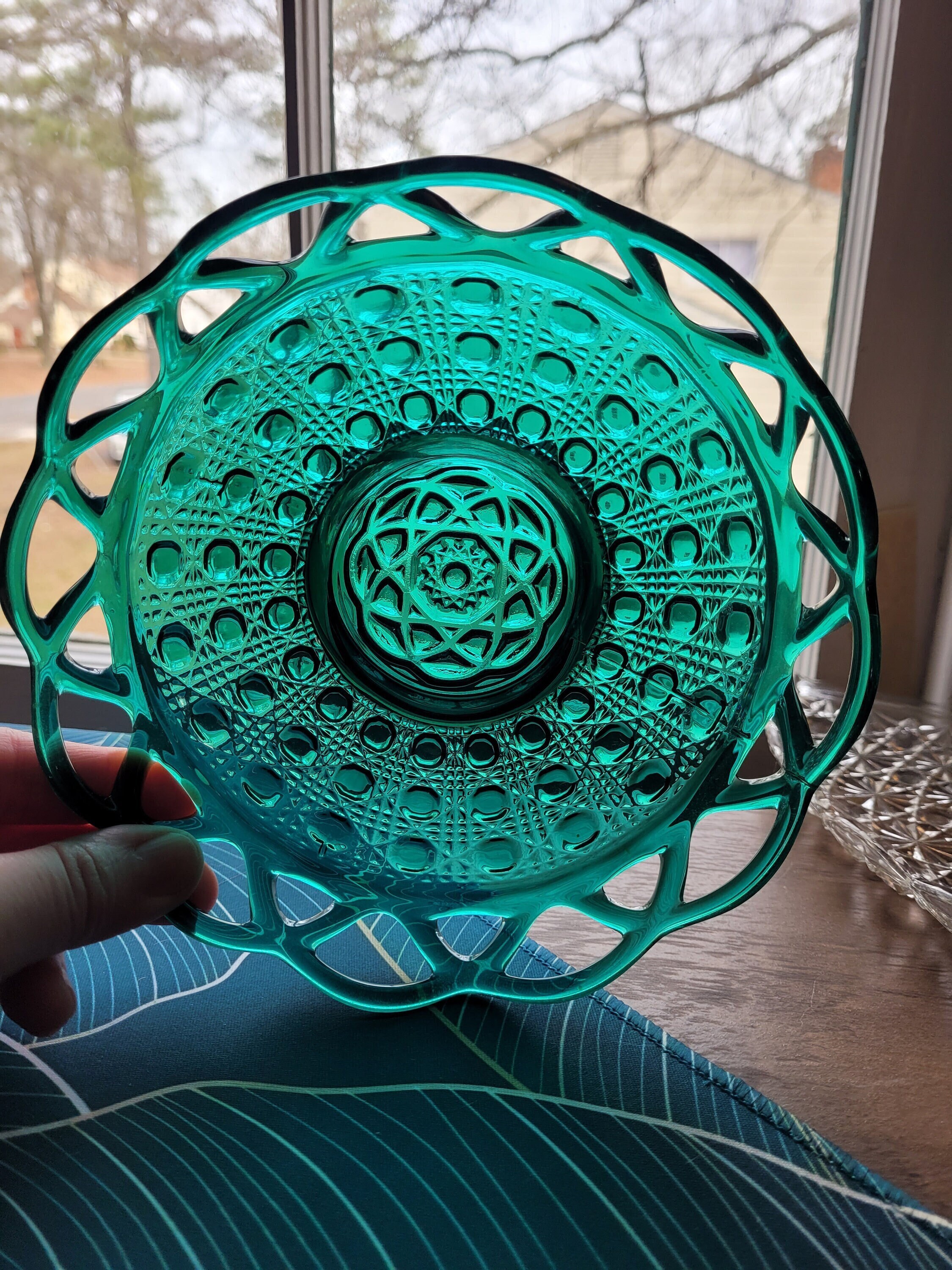 Vintage Imperial Glass Stiegel Emerald Green Lace Edge Bowl - Etsy