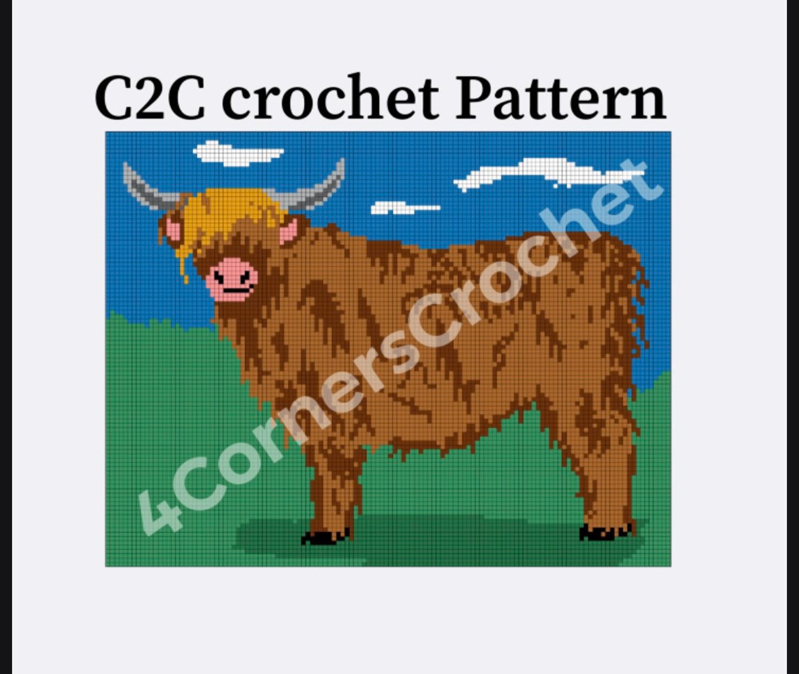 Highland Cow C2C Crochet Pattern C2C Graphgan Pattern / C2C Graphs ...