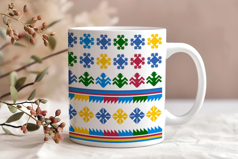 Iu Mien Embroidery Design Coffee Mug | 11oz 15oz | Red Blue Green ...