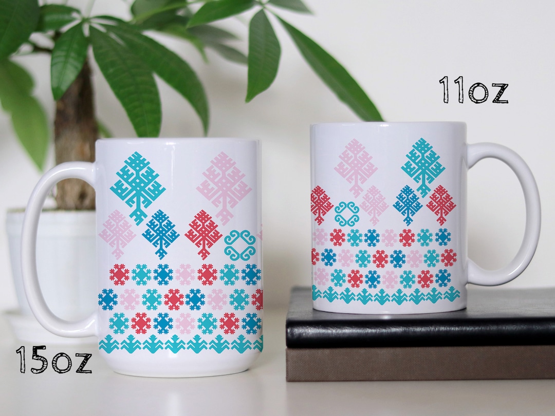 Iu Mien Embroidery Design | Pink Red and Blues | 11oz 15oz Coffee Mug ...