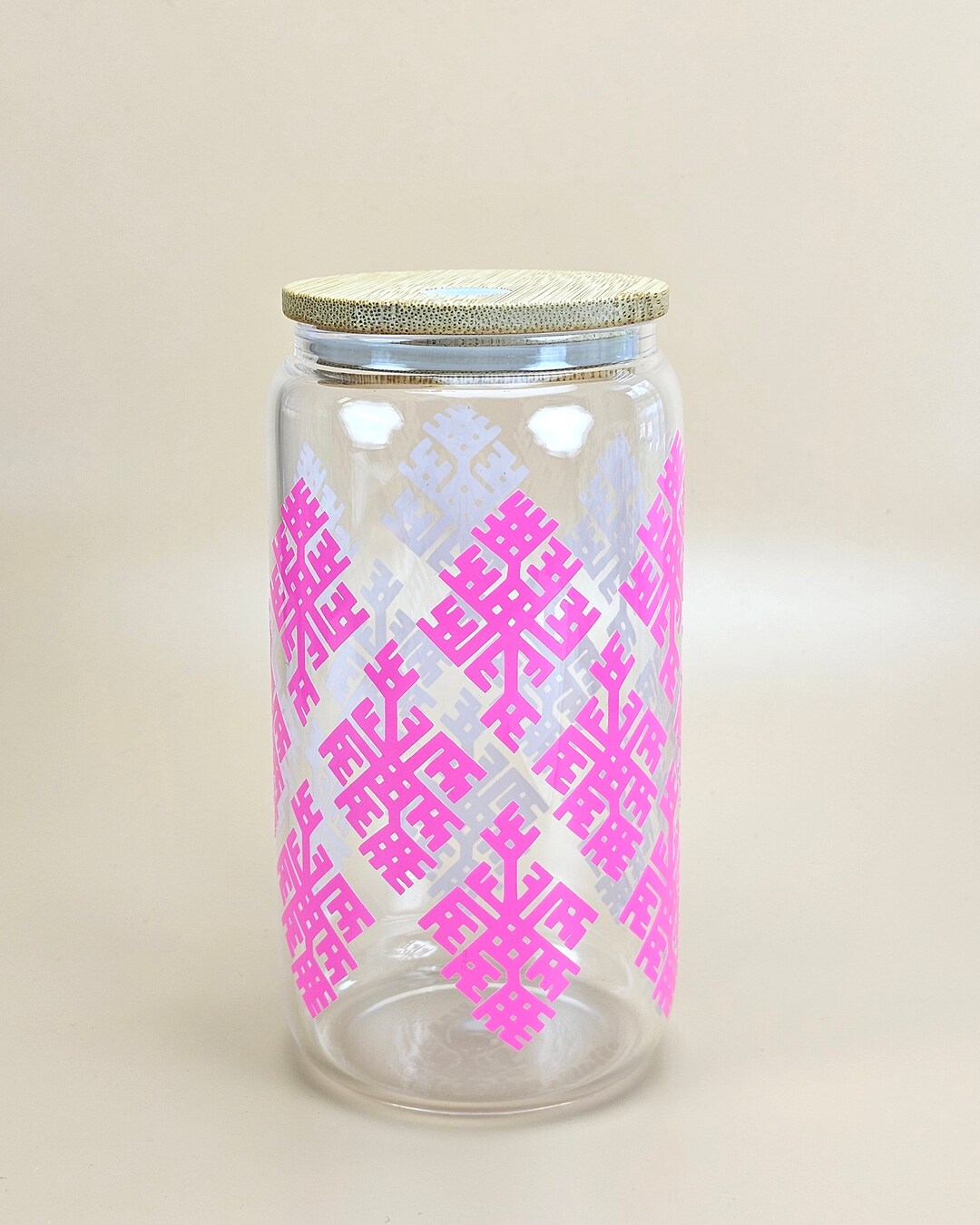 Iu Mien Embroidery Design | 16oz Glass Tumbler With Bamboo Lid | Color ...