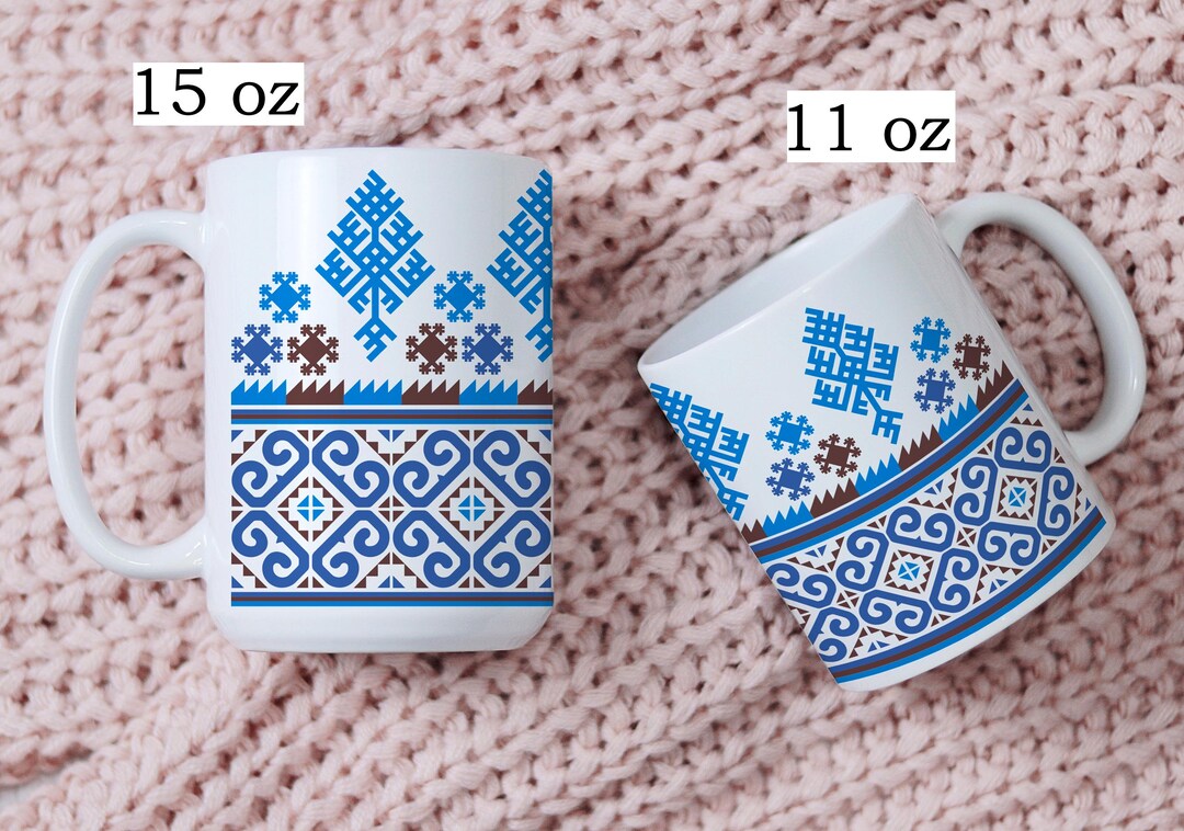 Iu Mien Embroidery Design Coffee Mug | 11oz 15oz | Blue and Brown - Etsy