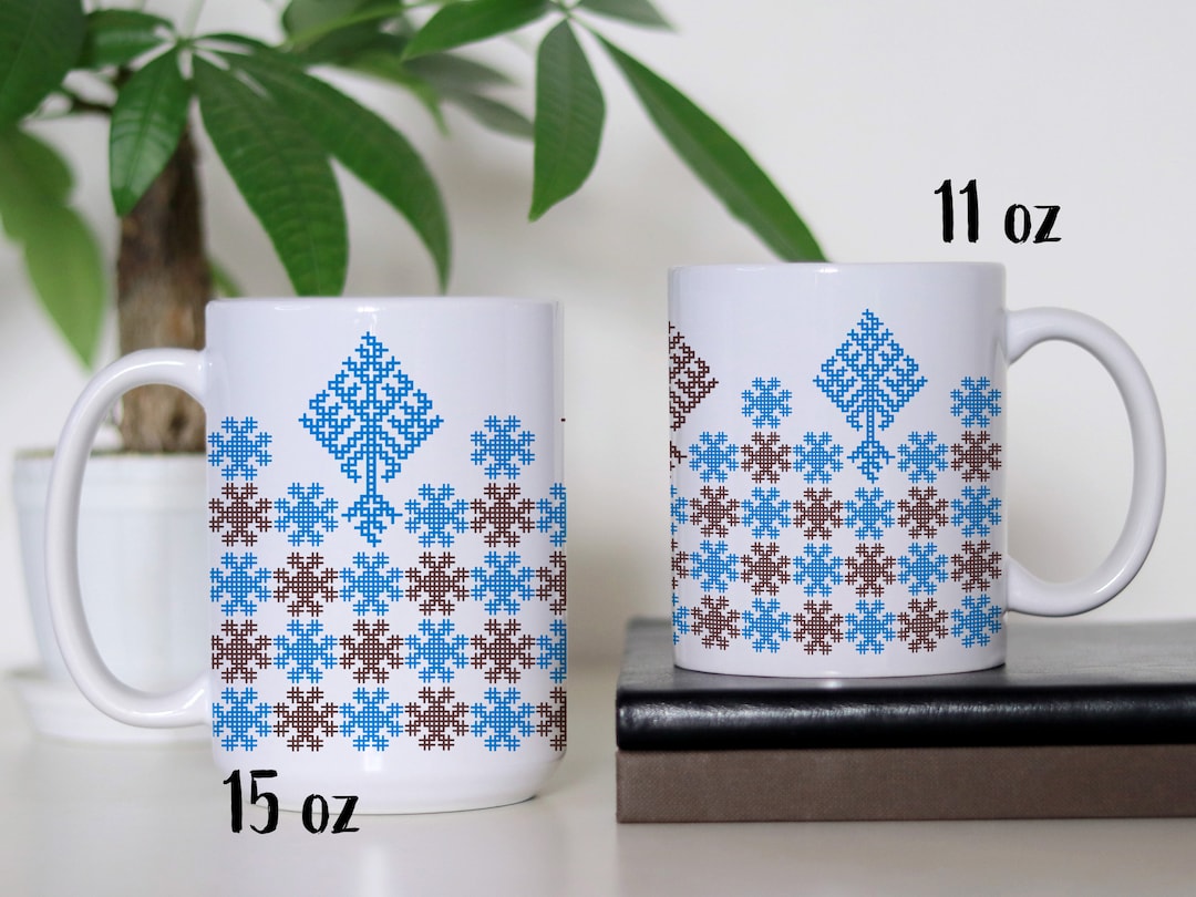 Iu Mien Embroidery Design | Blue and Brown | 11oz 15oz Coffee Mug | Tea ...
