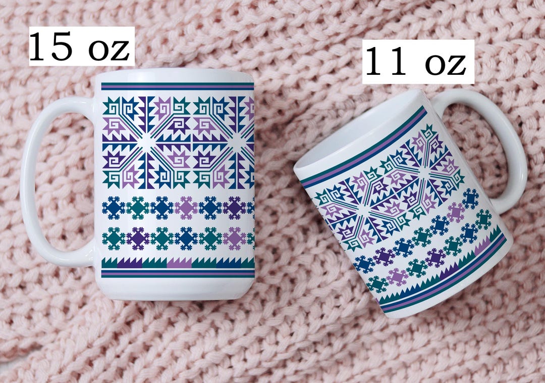 Iu Mien Embroidery Design | Coffee Mug | 11oz 15oz | Purple Blue Green ...