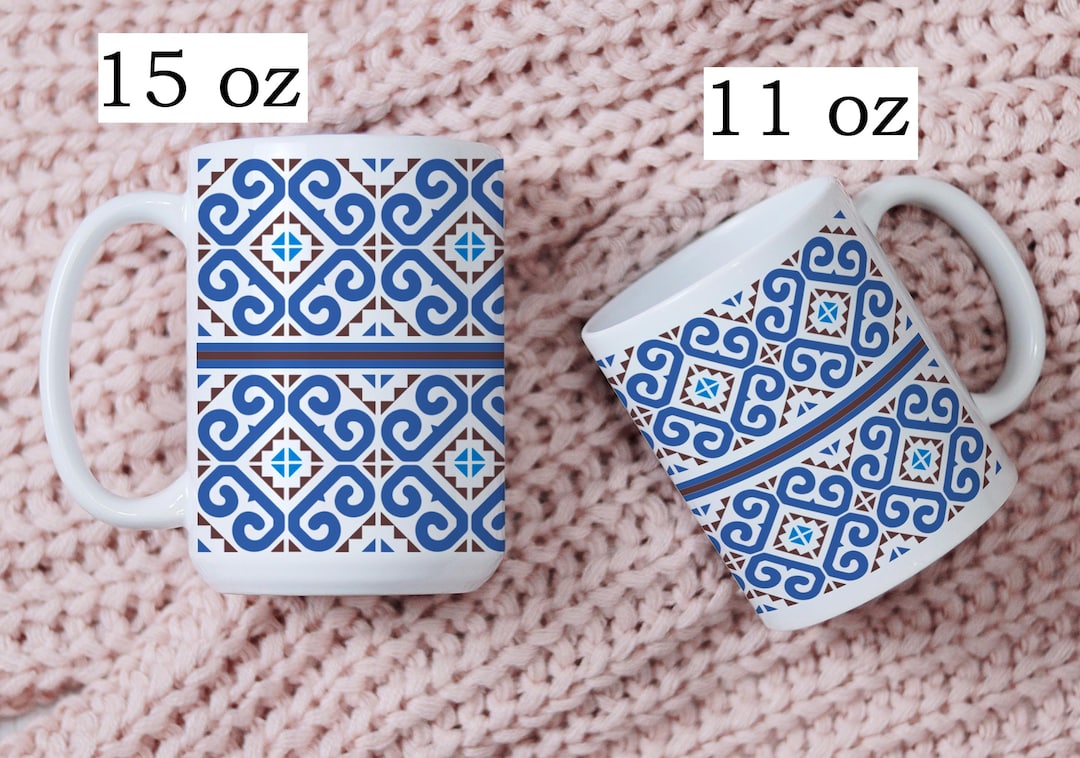 Iu Mien Embroidery Design Coffee Mug | 11oz 15oz | Blues and Brown | - Etsy