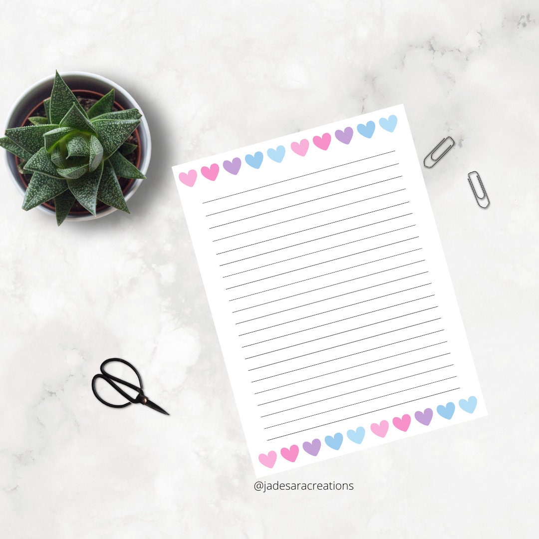 Heart Stationery, Digital Download Paper, Heart Paper, Pretty ...