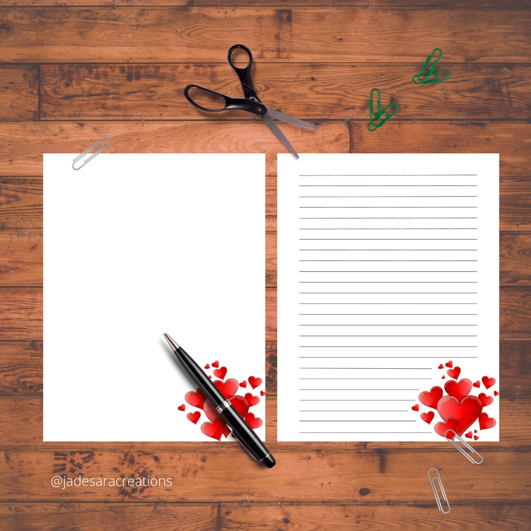 Heart Stationery, Digital Download Paper, Heart Paper, Pretty ...