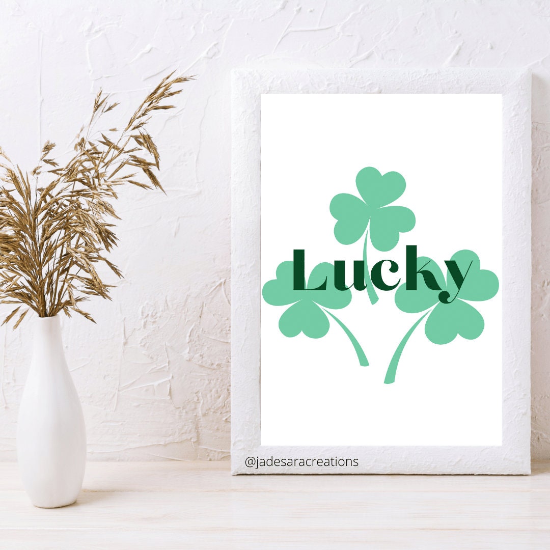 Lucky, Four Leaf Clover Digital Print, Wall Art, Digital Art Print ...