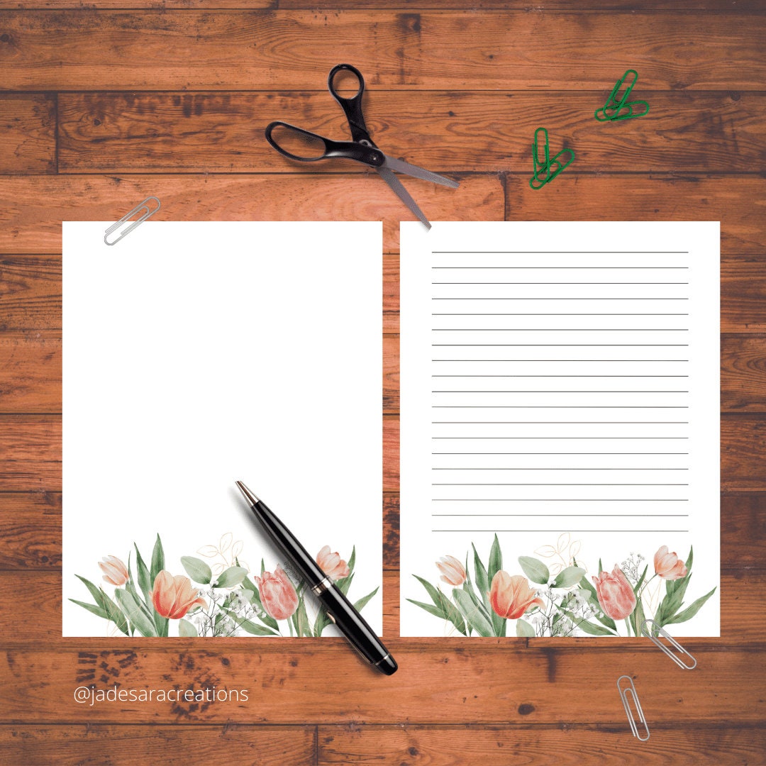 Tulip Flower Stationery, Digital Download Paper, Floral Stationery ...