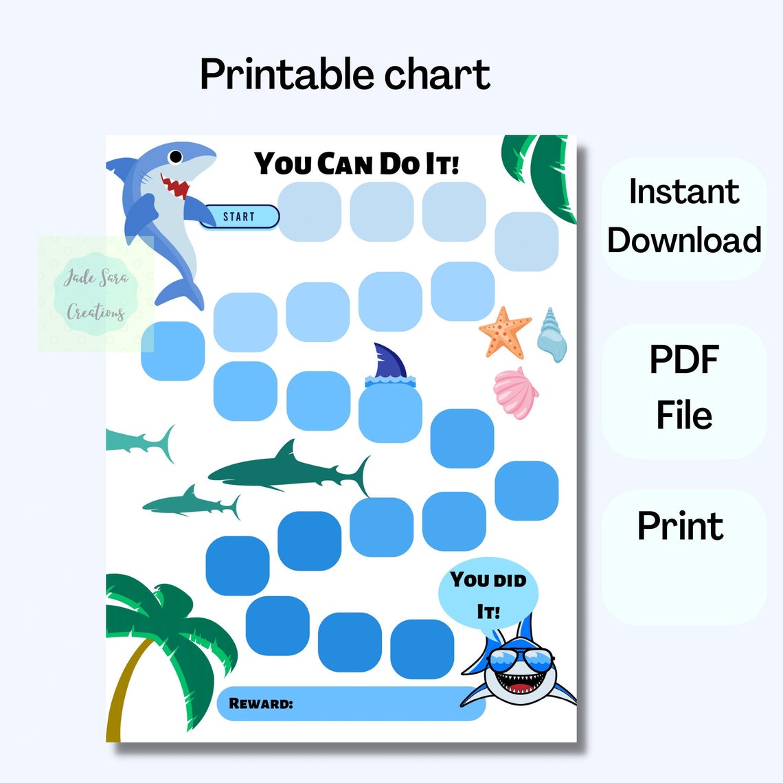 Shark Reward Chart for Kids, Printable Chore Checklist (PDF) - Etsy
