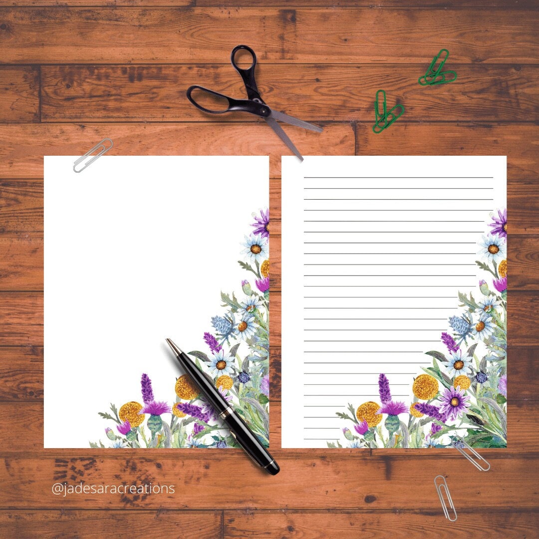 Flower Stationery, Digital Download Paper, Floral Stationery, Notebook ...