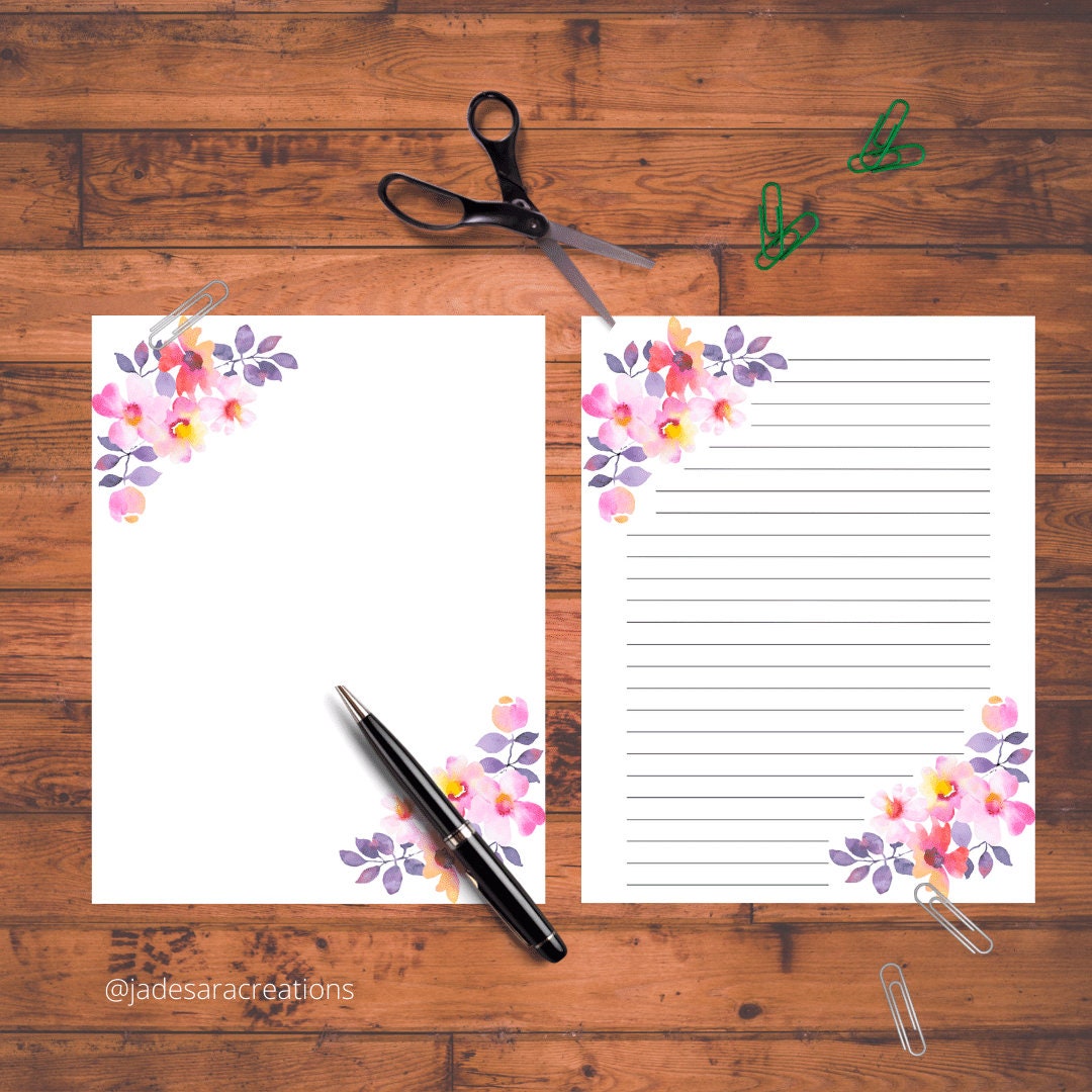 Flower Stationery, Digital Download Paper, Floral Stationery, Notebook ...