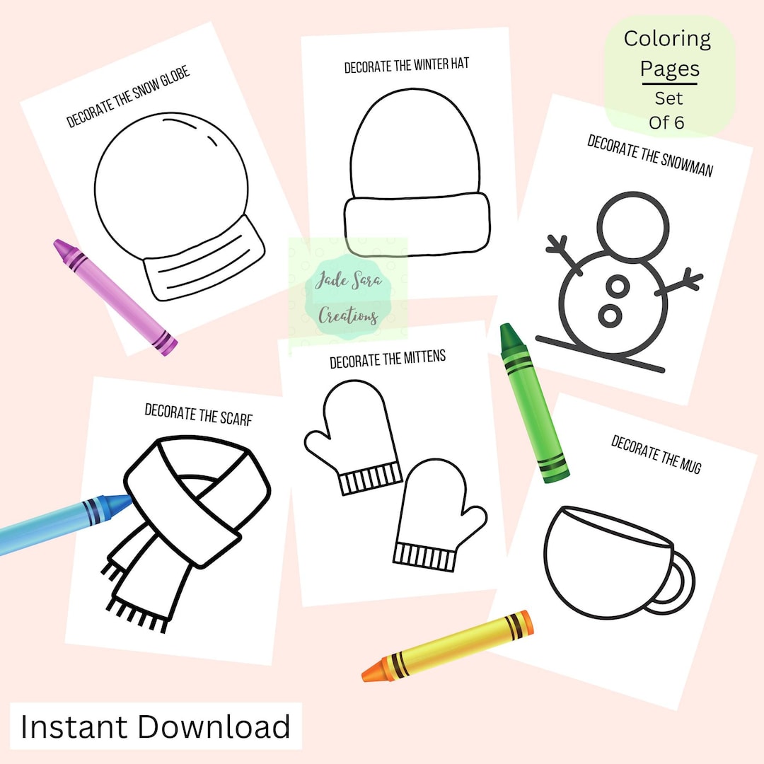 Winter Kids Coloring Pages, Decorate Snowman, Scarf, Mittens (PDF) - Etsy