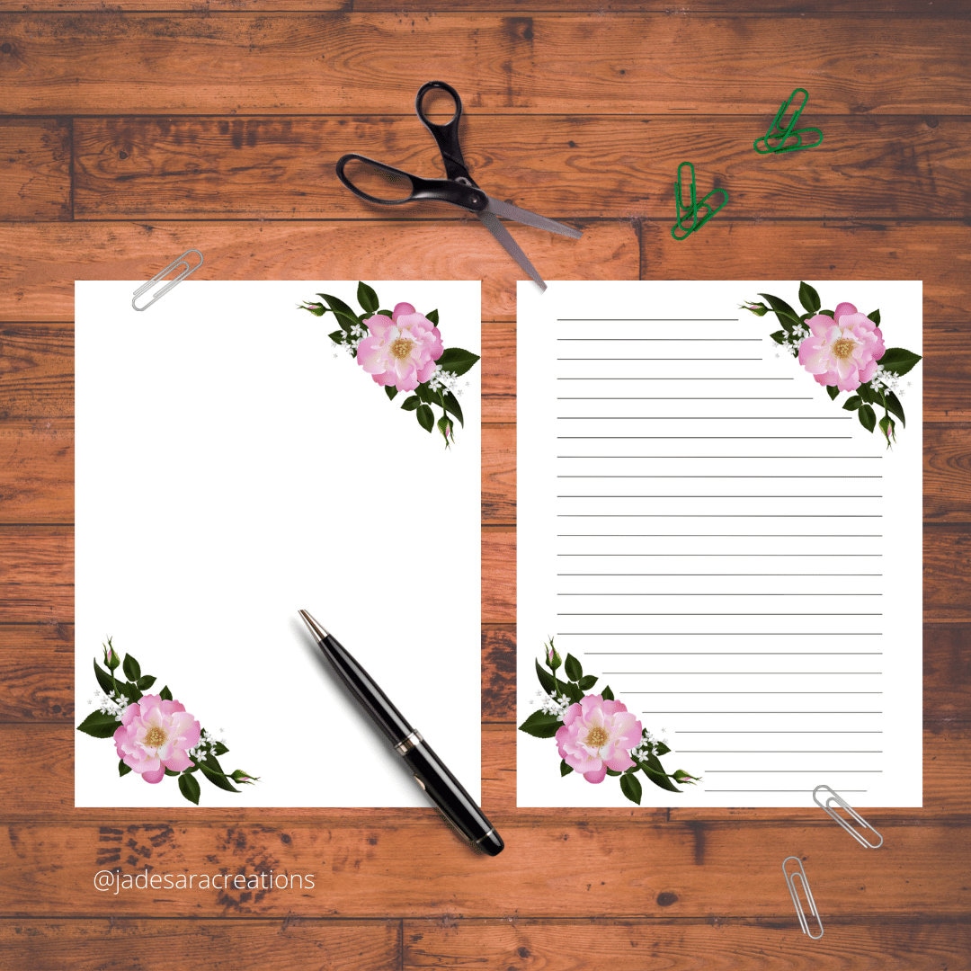 Flower Stationery, Digital Download Paper, Floral Stationery, Notebook ...