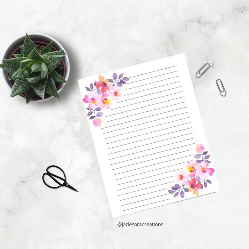 Flower Stationery, Digital Download Paper, Floral Stationery, Notebook ...