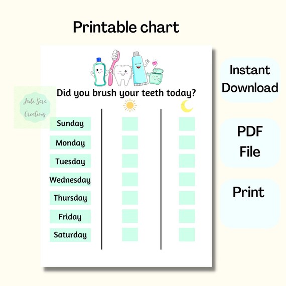 Toothbrushing Chart Chore Chart Checklist for Kids - Etsy