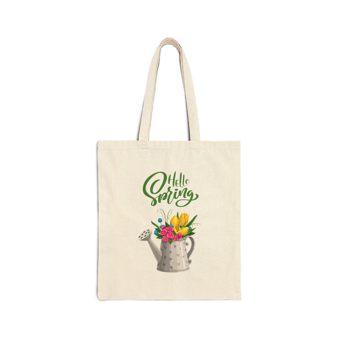 Cotton Canvas Tote Bag, Shopping Bag, Floral Tote, Hello Spring, Spring ...