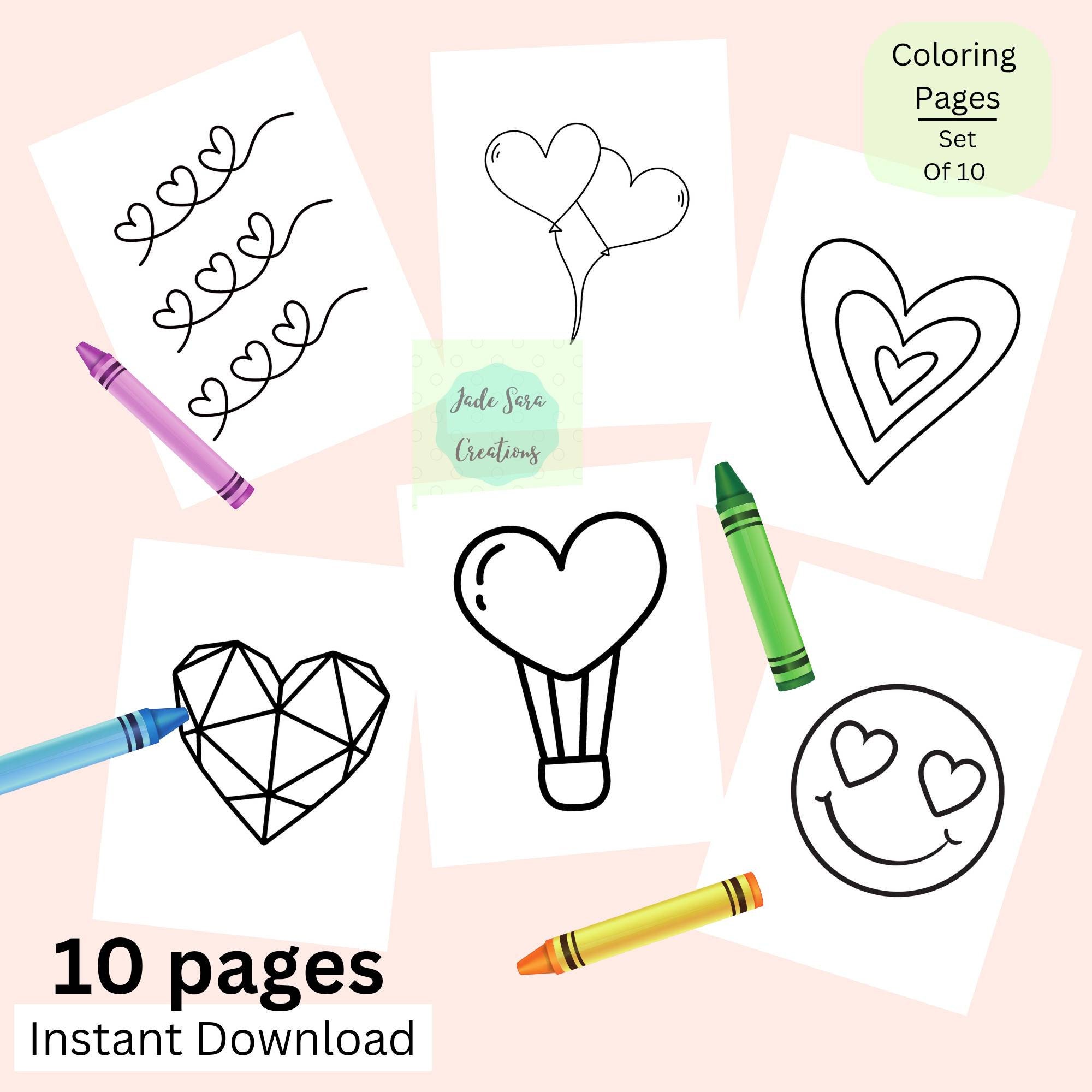 Heart Coloring Pages for Kids, Set of 10 (digital Download) - Etsy