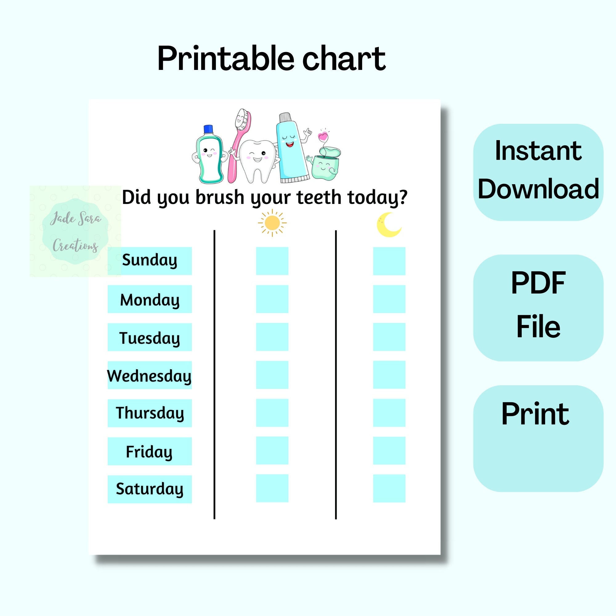 Toothbrushing Chart Chore Chart Checklist for Kids - Etsy