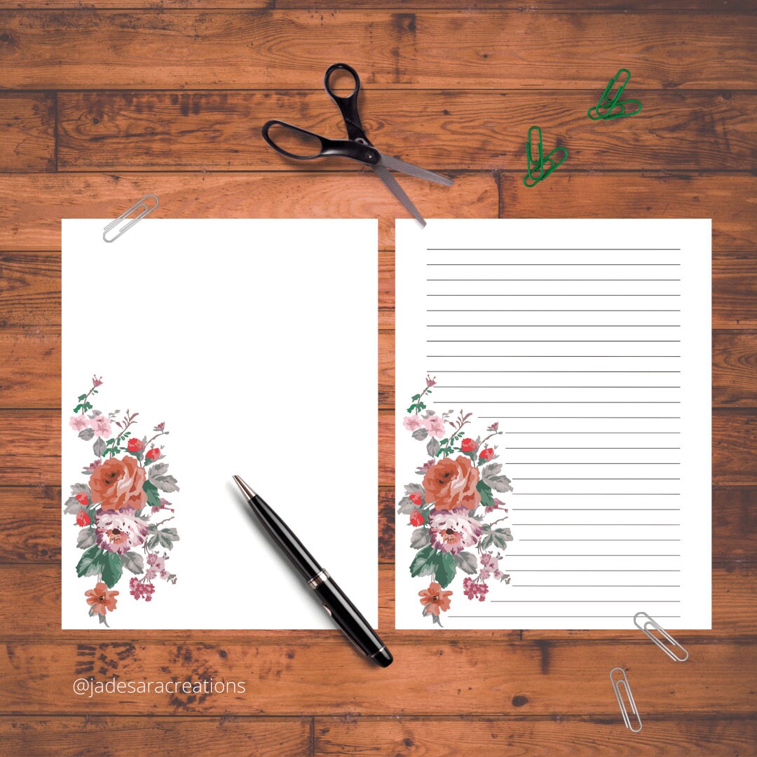 Flower Stationery, Digital Download Paper, Floral Stationery, Notebook ...