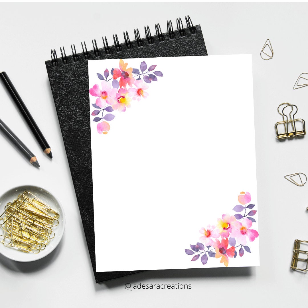 Flower Stationery, Digital Download Paper, Floral Stationery, Notebook ...